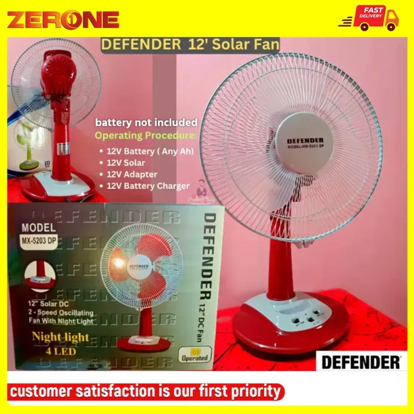 DEFENDER 12' Table Solar Fan 12v Dc Solar Fan 12 Inch Table Fan